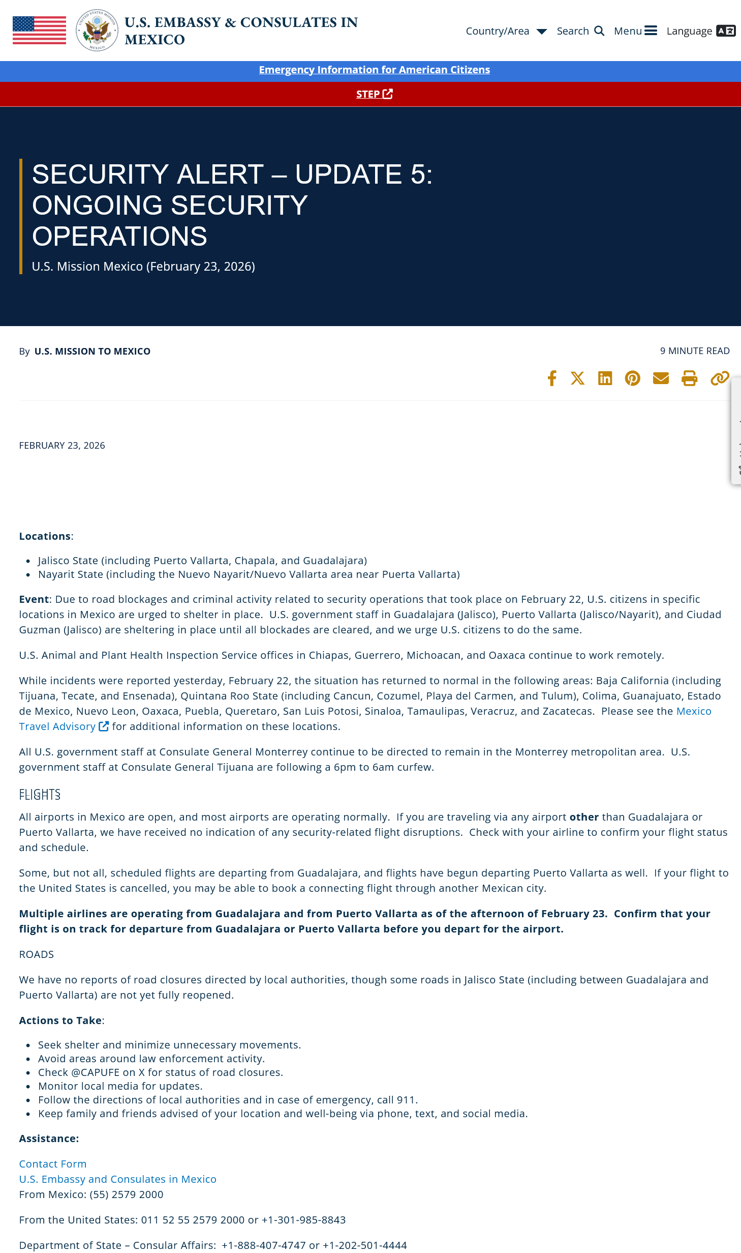 U.S. Embassy Maintains Shelter-in-Place Advisory for Jalisco, Nayarit ...